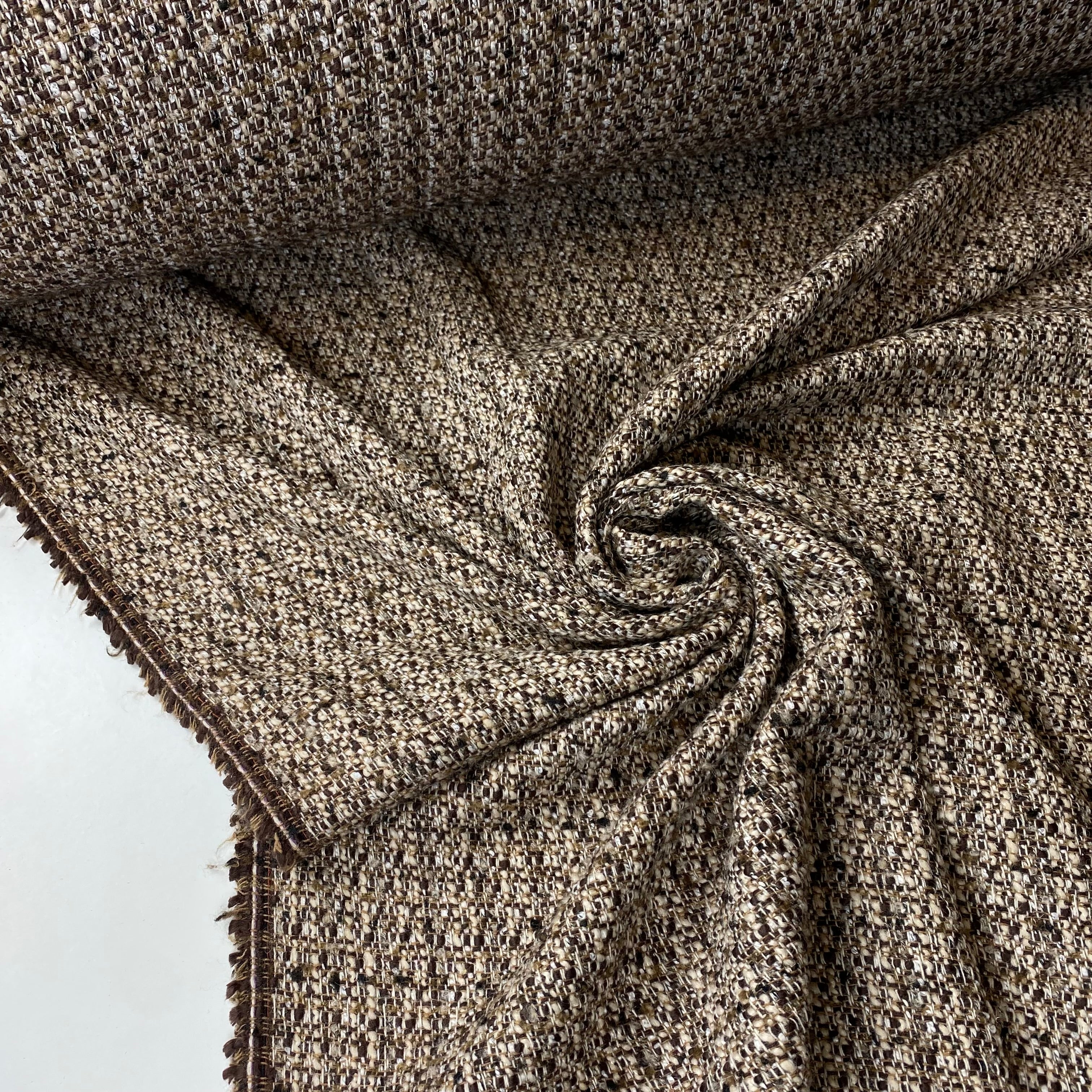 Tweed castanho, branco e amarelo torrado | Tweed | Olive's Tecidos